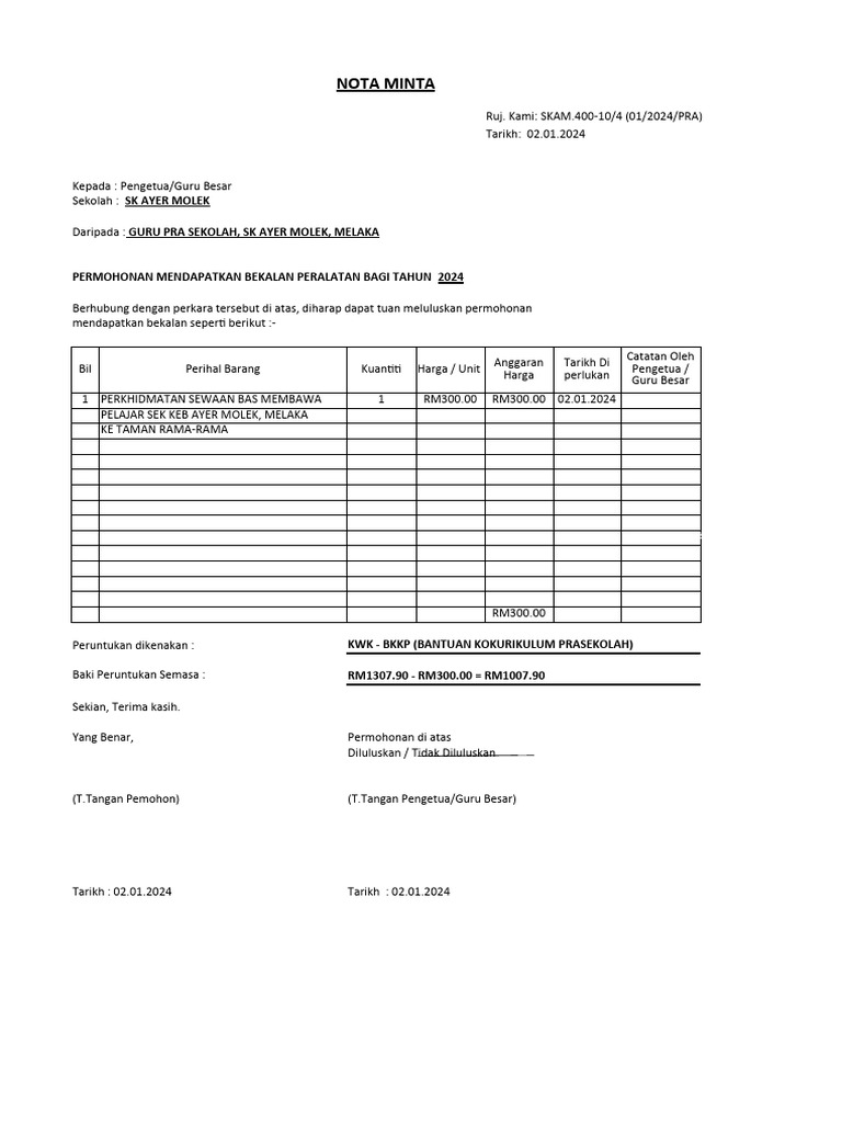 Contoh Nota Minta 2024 | PDF