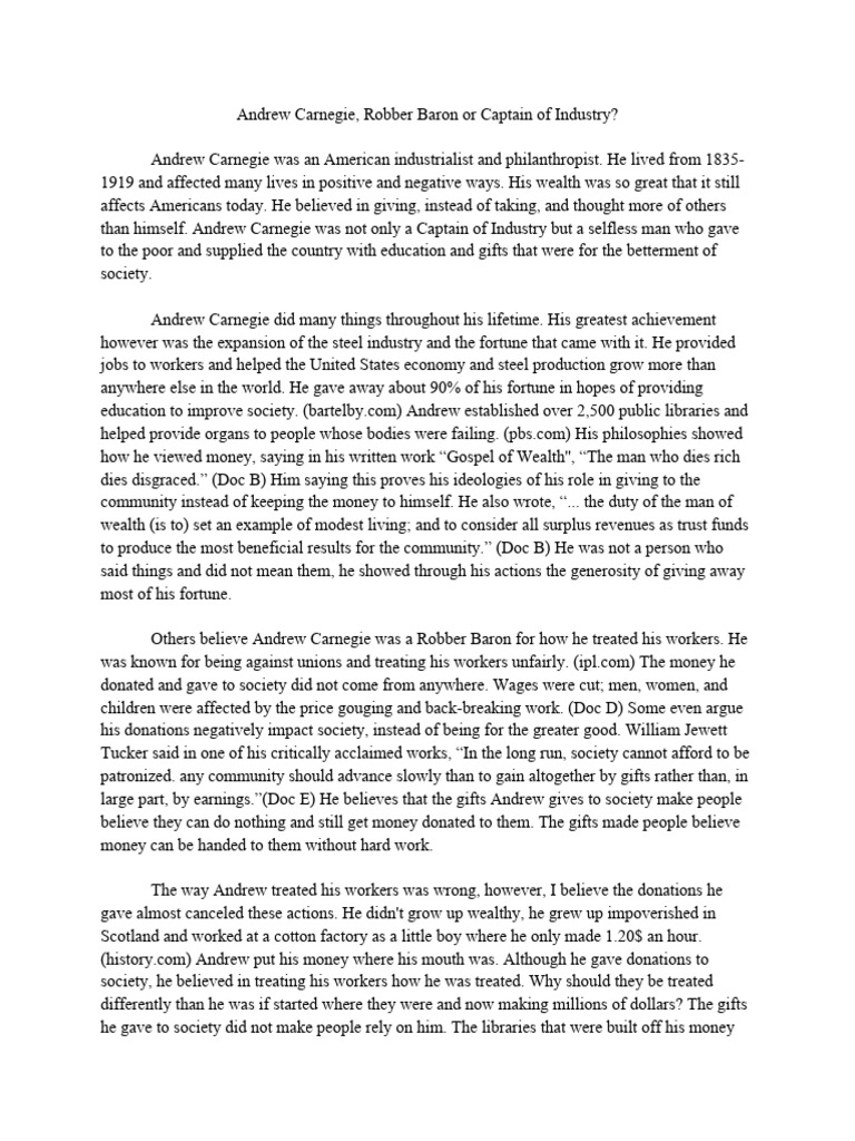 Andrew Carnegie Robber Baron or Captain of Industry | PDF | Andrew ...