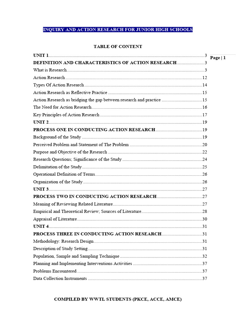 Inquiry and Action Research For Junior High Schools | PDF | Action ...