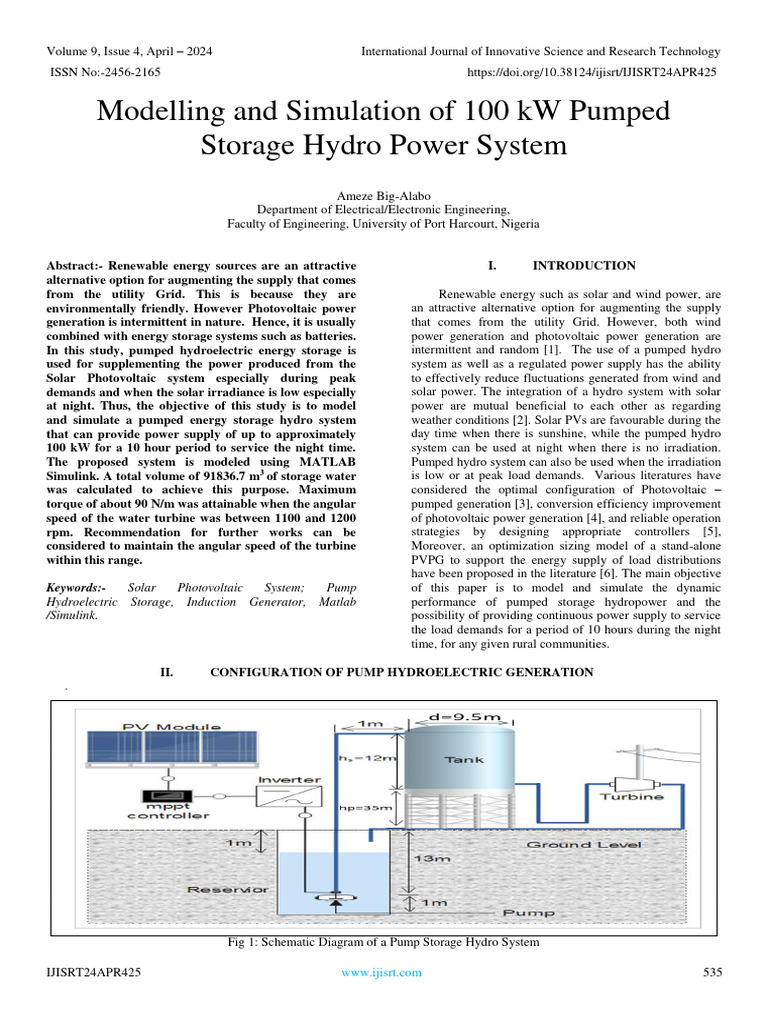 100 kW Pumped Hydro Power System Model | PDF | Solar Power | Hydroelectricity