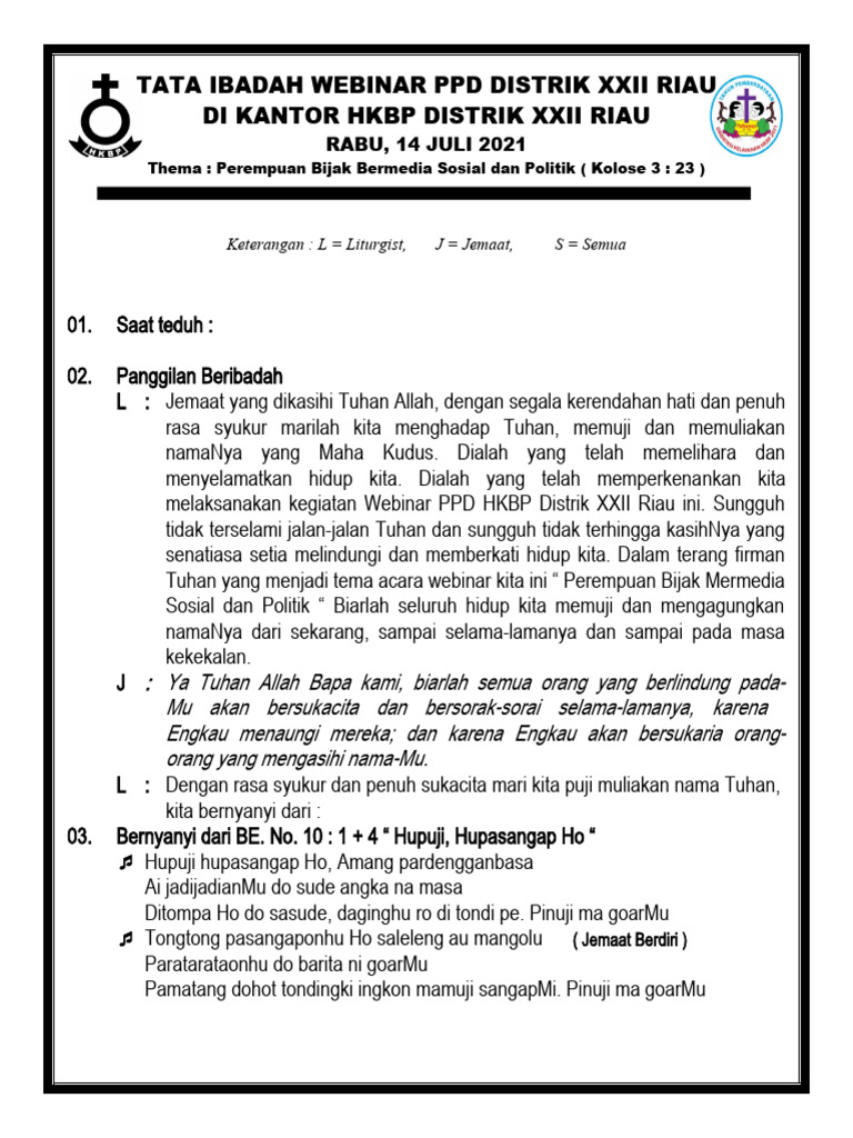 Acara Ibadah PPD Distrik Xxii Riau 14 Juli 2021 | PDF