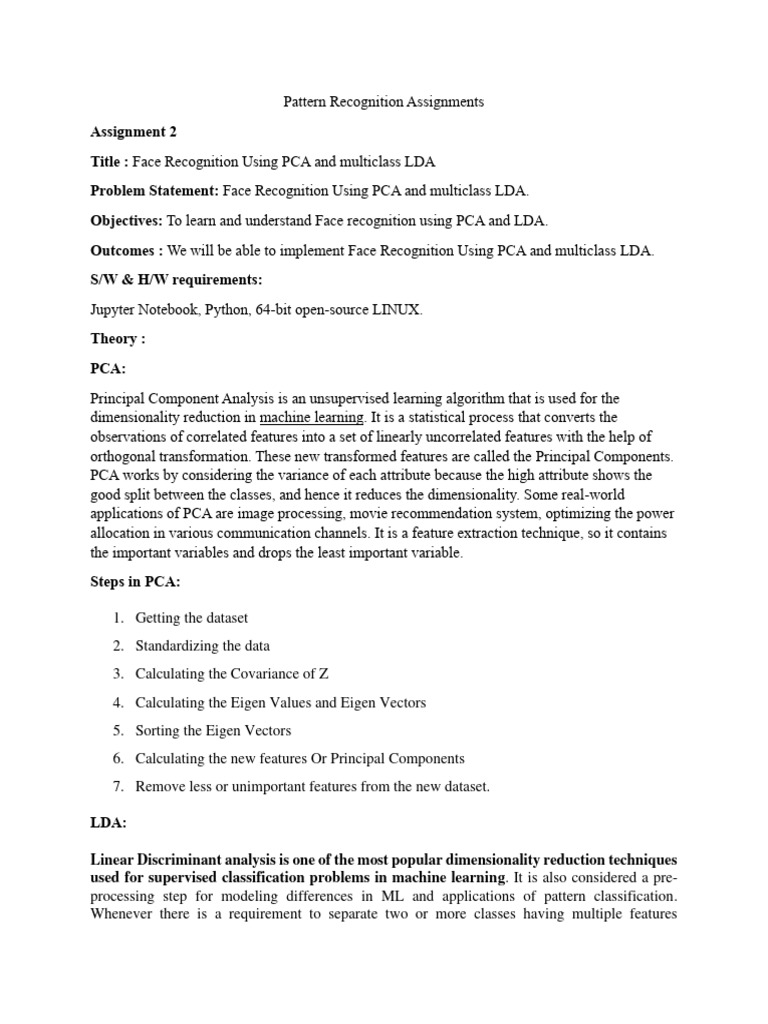 Pattern Recognition Assignments Pdf Principal Component Analysis