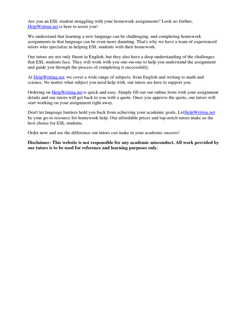 Homework For Esl Students | PDF | Worksheet | Homework