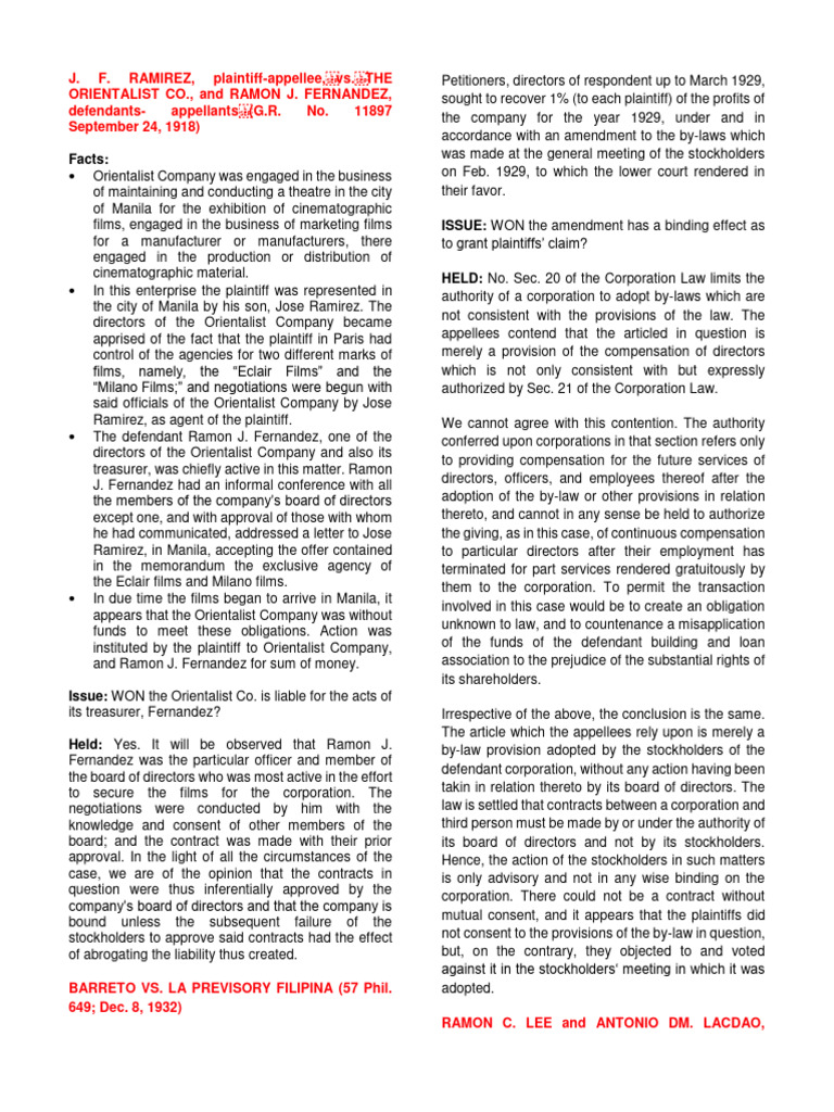 Ladia Chapter 6 Case Digests | PDF | Board Of Directors | Corporations