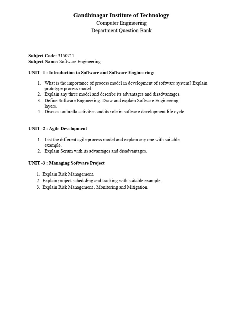 Software Engineering Question Bank | PDF | Software | System