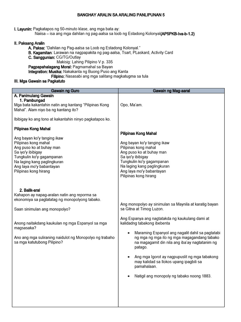 Aral - Pan 5 Lesson Plan For Demo | PDF