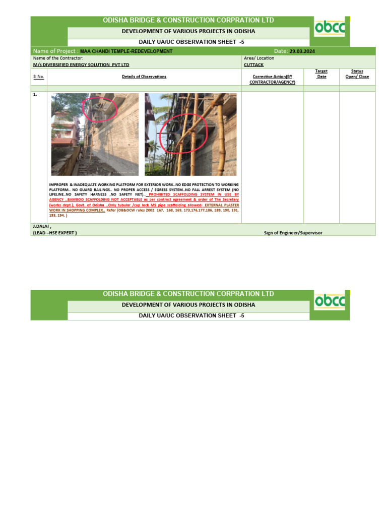 011 DAILY Observation Sheet-REPORT - NCR Maa Chandi-5 | PDF