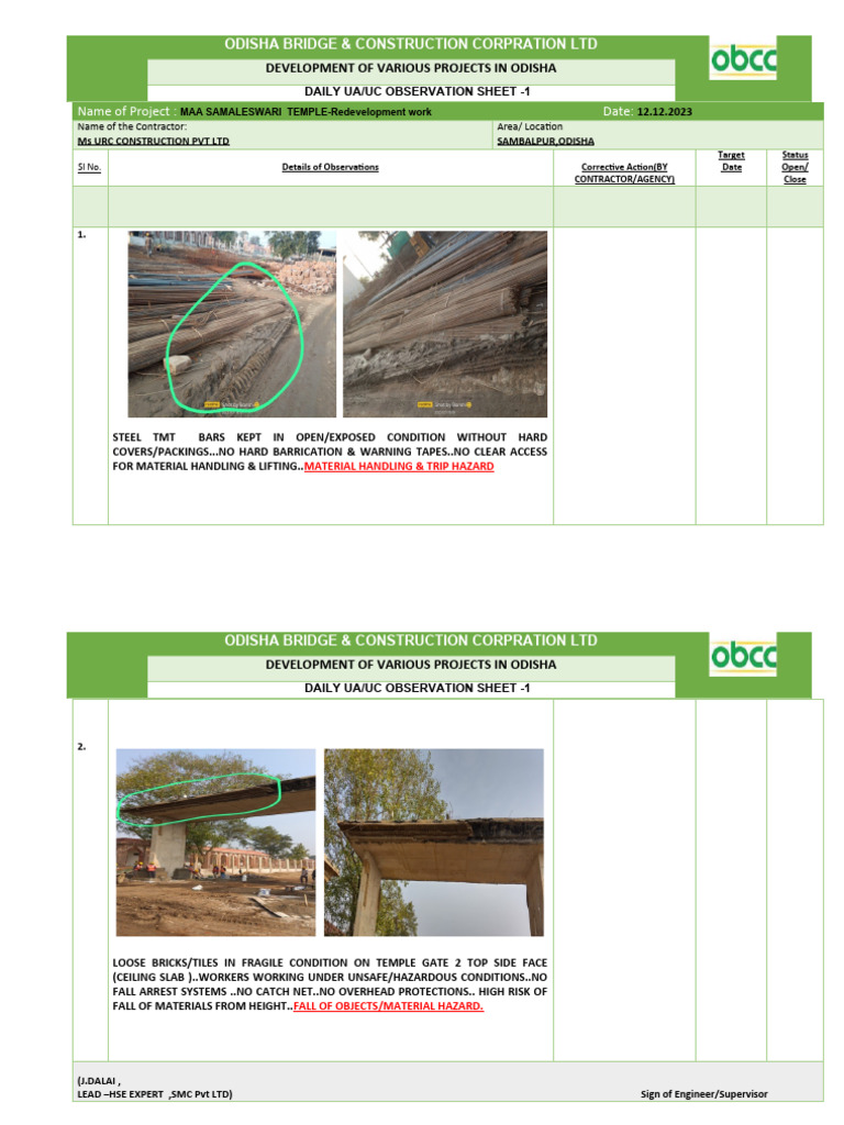 011 DAILY Observation Sheet-REPORT - Samalei NCR 3 | PDF