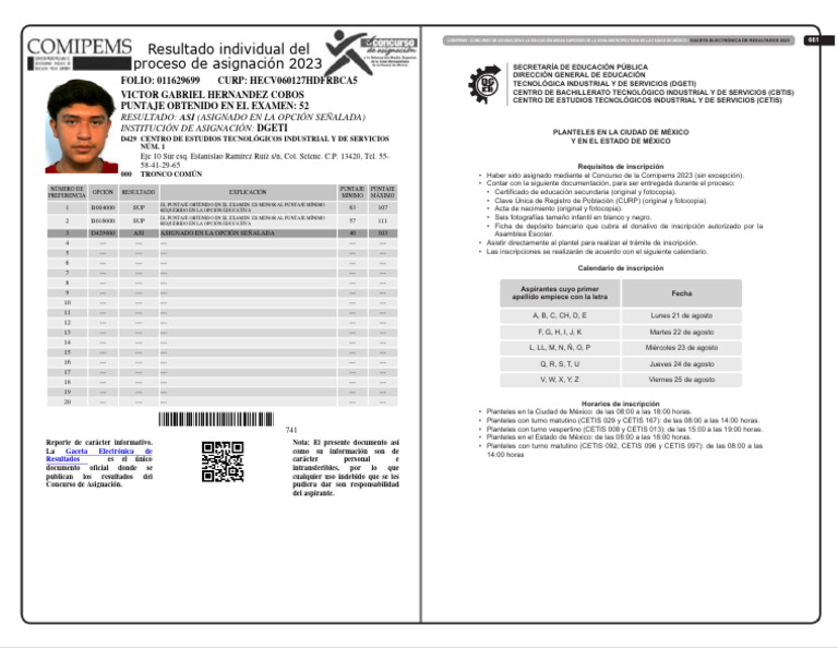 Asignación 2023: CETIS 1 DGETI | PDF | México