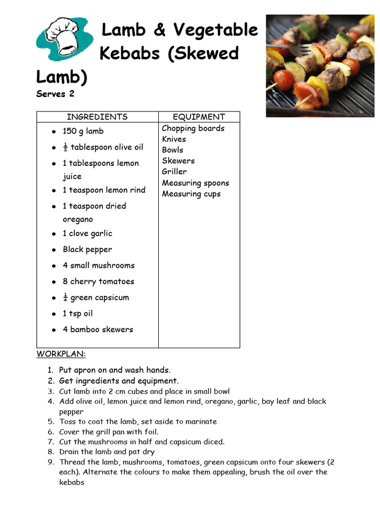 Lamb and Vegetable Kebabs Recipe | PDF | Cooking, Food & Wine
