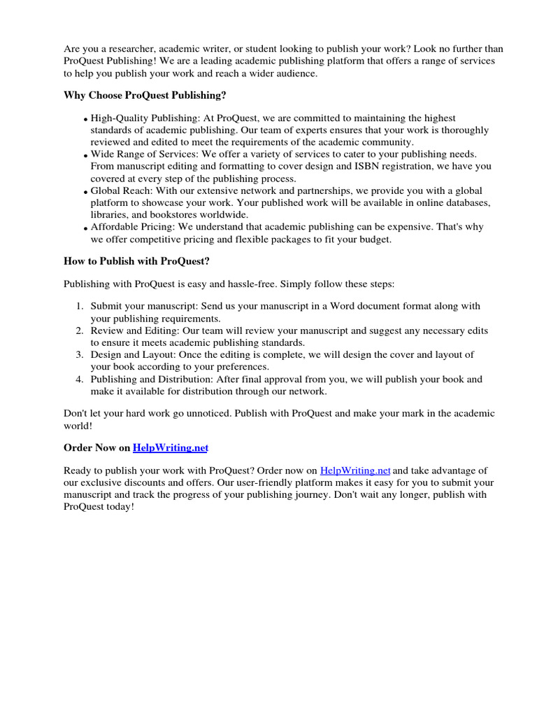 Proquest Publishing - Your One-Stop Solution For Academic Publishing ...