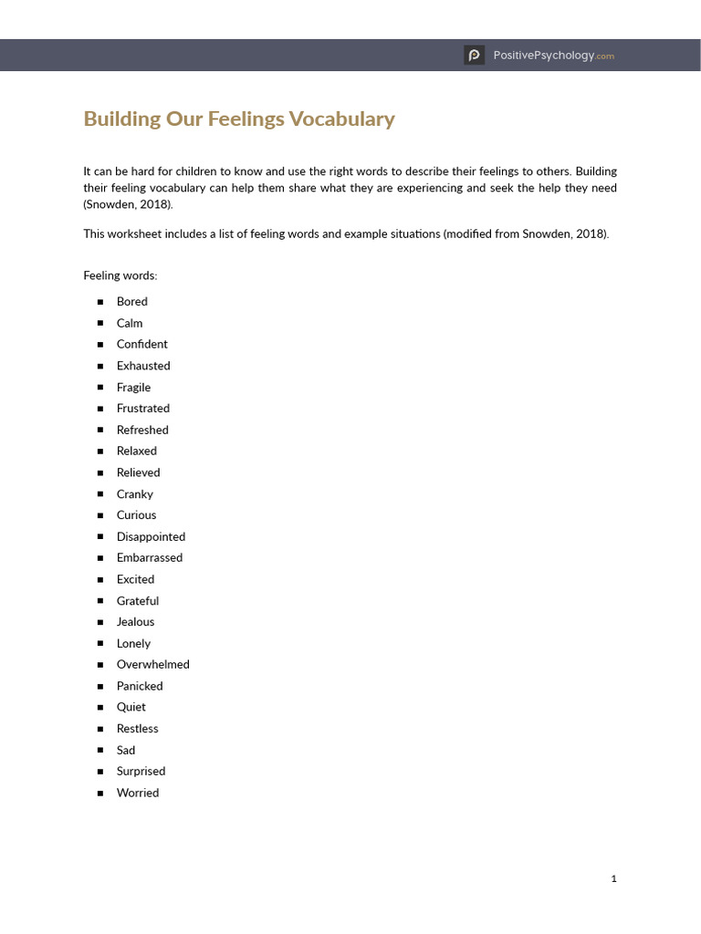 Expanding Children's Feelings Vocabulary | PDF | Feeling | Psychology