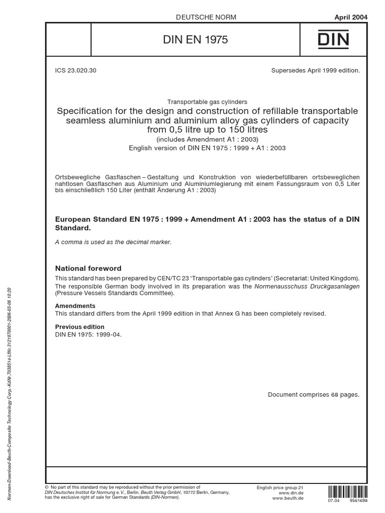 TD-030 DIN EN 1975 一體成型鋁瓶設計及製造標準 | PDF | Fracture Mechanics | Fracture