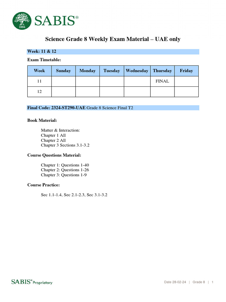 2324 Grade 8 UAE Science Final Exam Materials T2 | PDF 2324 Grade 8 UAE Science Final Exam Materials T2 | PDF