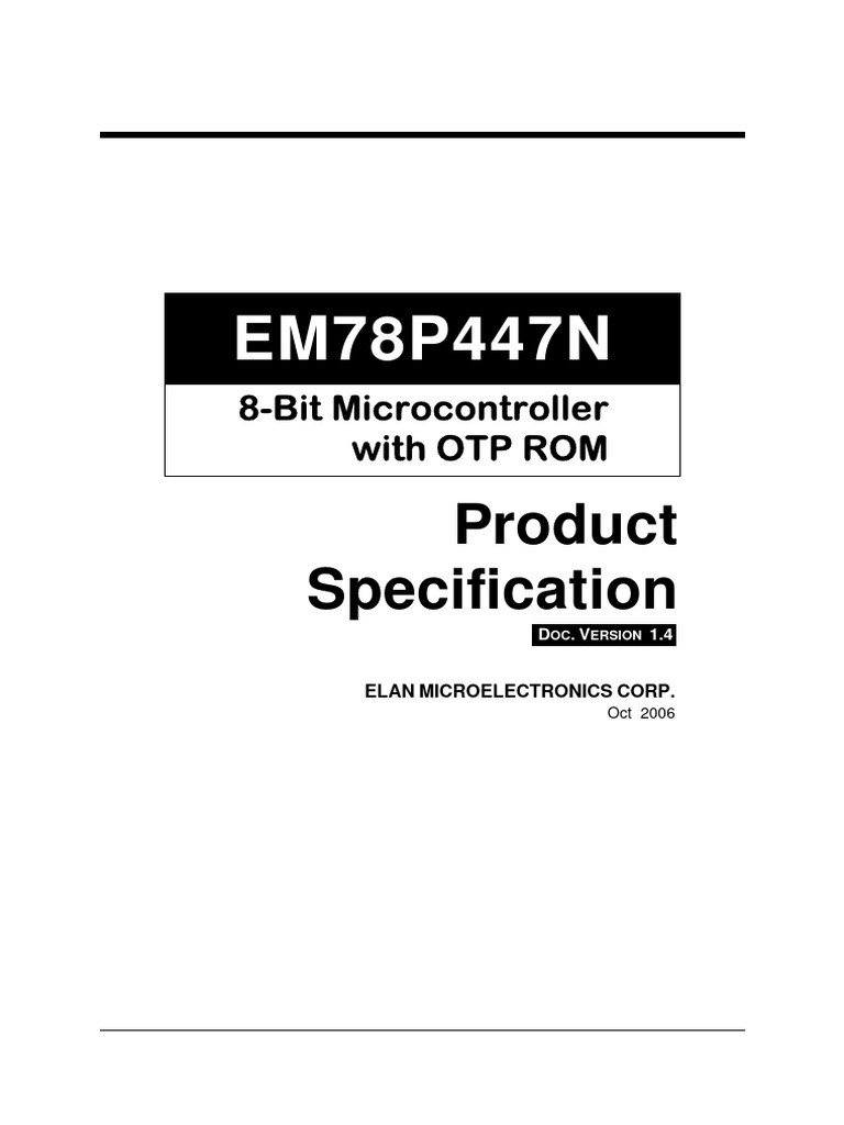 EM78P447N: Product Specification | PDF | Microcontroller | Input/Output
