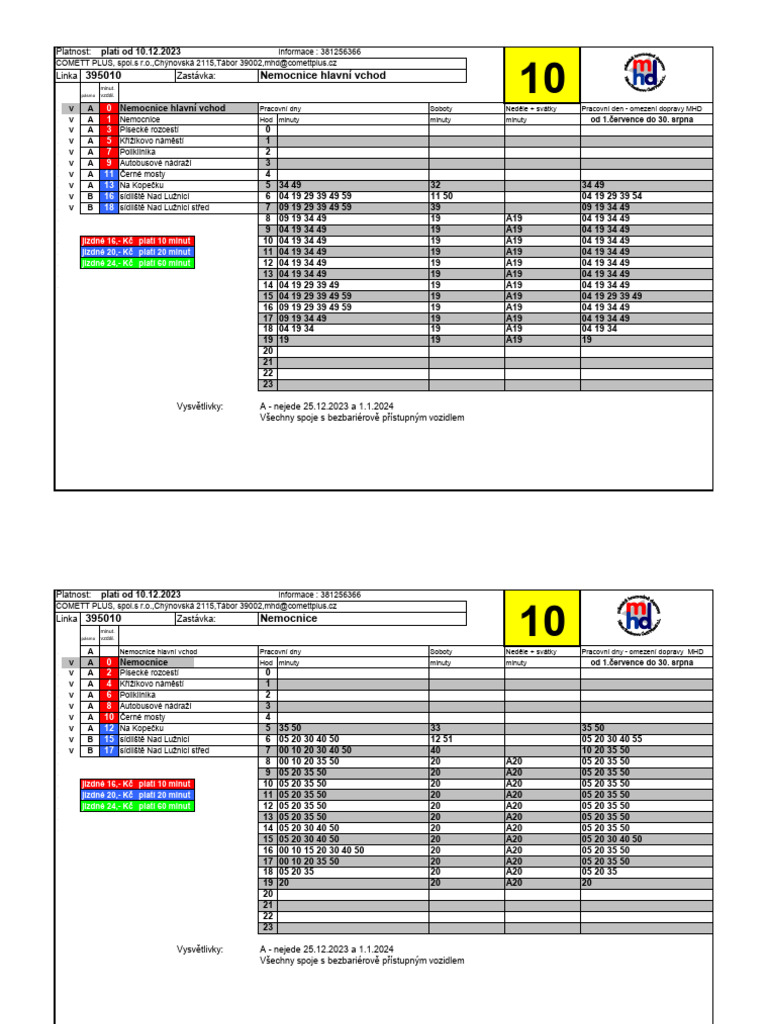 Linka 10 Od 10 12 2023 Nemocnice HL Vchod - Luz Stred | PDF