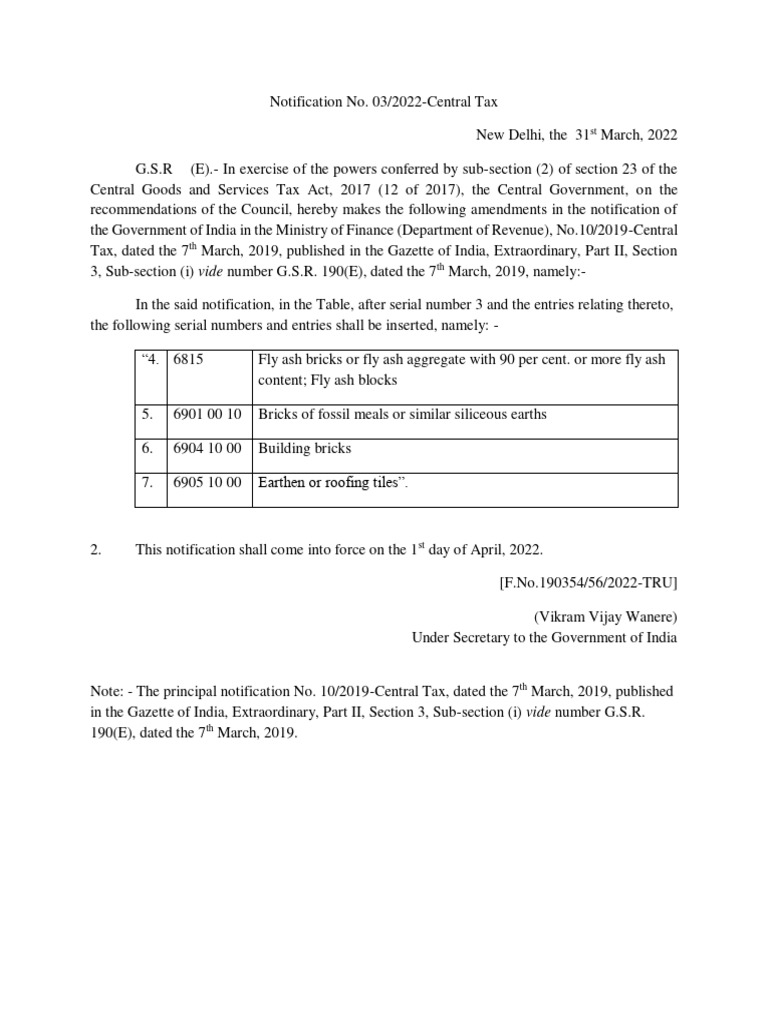 GST Rate Fs Bricks Tiles English | PDF | Government Of India | Value ...