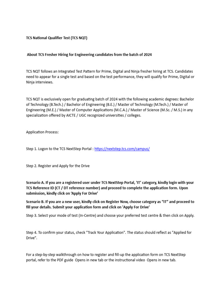 TCS National Qualifier Test 2024 | PDF | Master Of Science | Academic ...