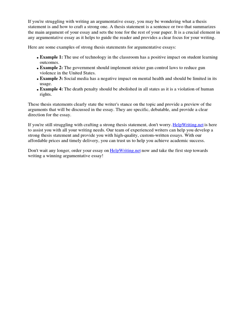 Argument Thesis Statement Examples Pdf Essays Taxes