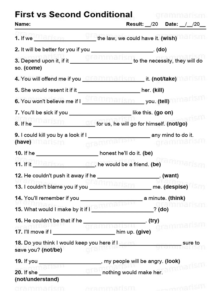 Grammarism First Vs Second Conditional Test 8 1061020 | PDF