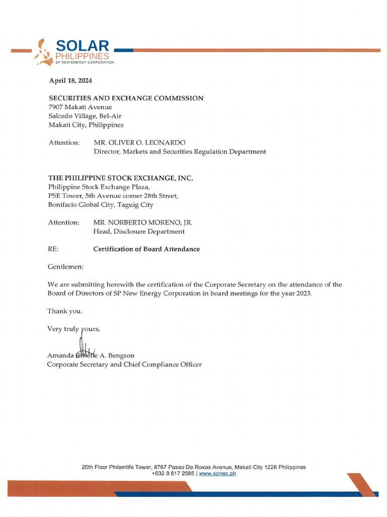 SPNEC - Certification of Board Attendance-Full - Signed | PDF