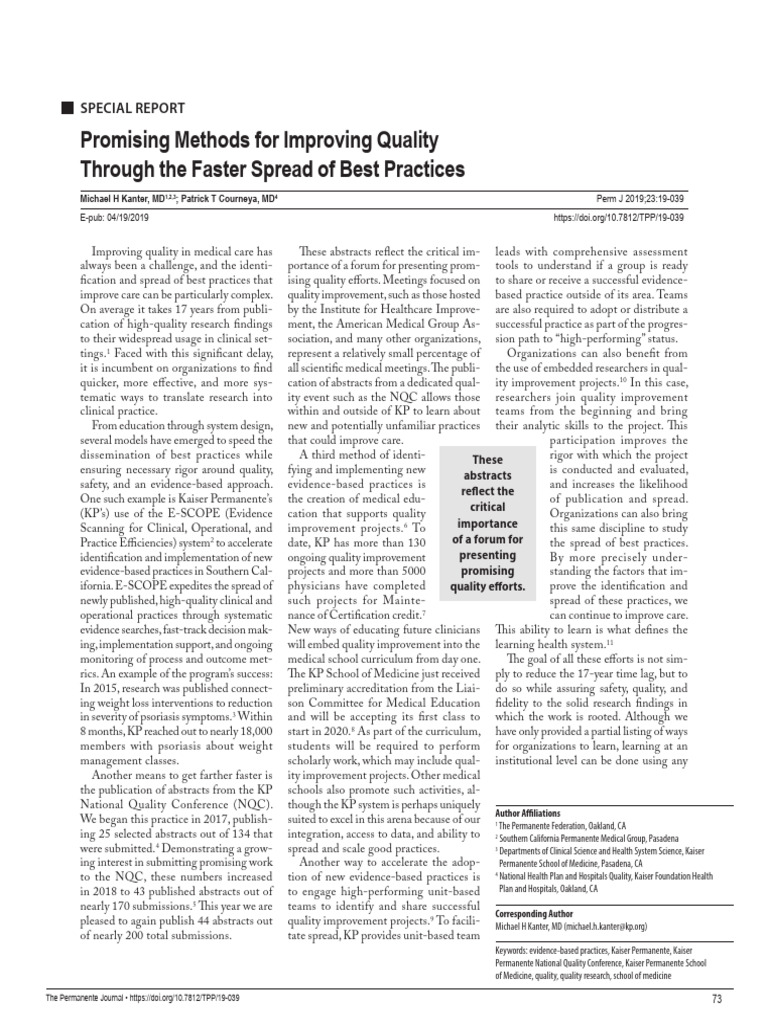 Promising Methods For Improving Quality Through The Faster Spread of ...