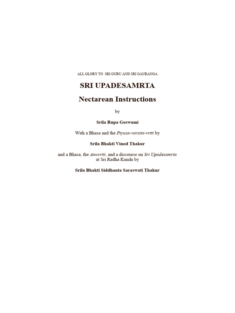 Srila Bhakti Vinod Thakur and A Bhasa, The Anuvrtti, Sri Upadesamrta Saraswati Thakur | PDF ...