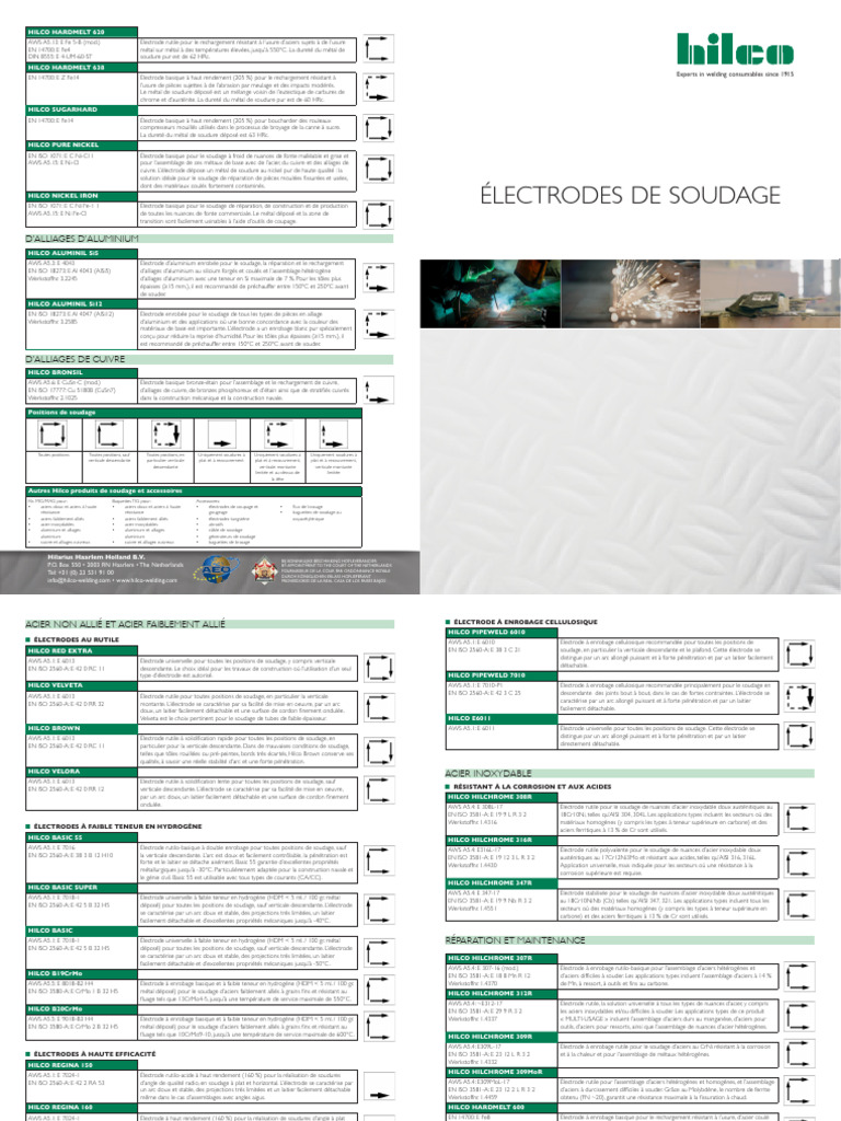 Électrodes de soudage HILCO : spécifications | PDF | Construction | Soudage