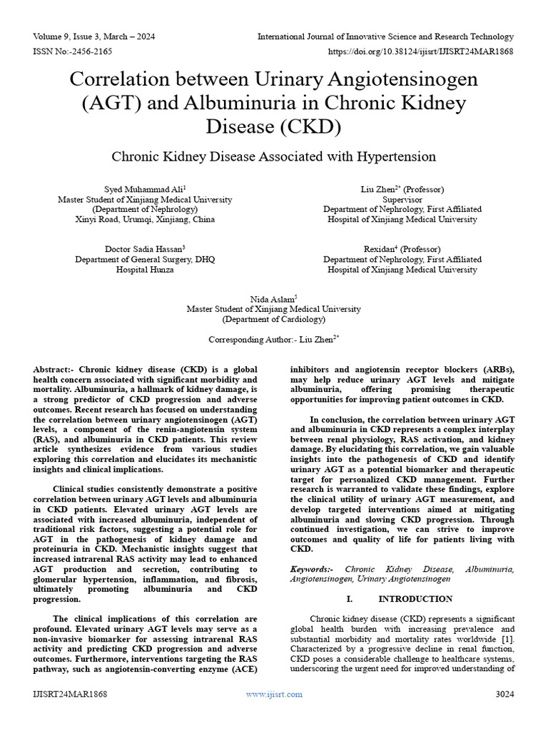 Correlation Between Urinary Angiotensinogen (AGT) and Albuminuria in ...