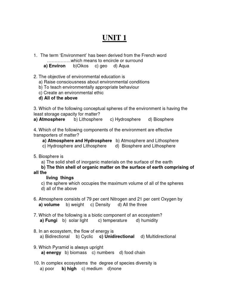 Environmental Science Quiz Questions | PDF | Ecosystem | Natural ...