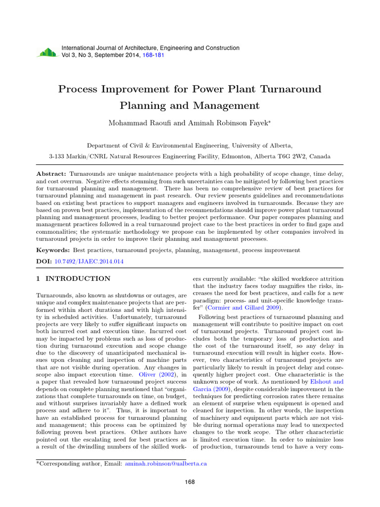 Process Improvement For Power Plant Turnaround Planning and Management ...