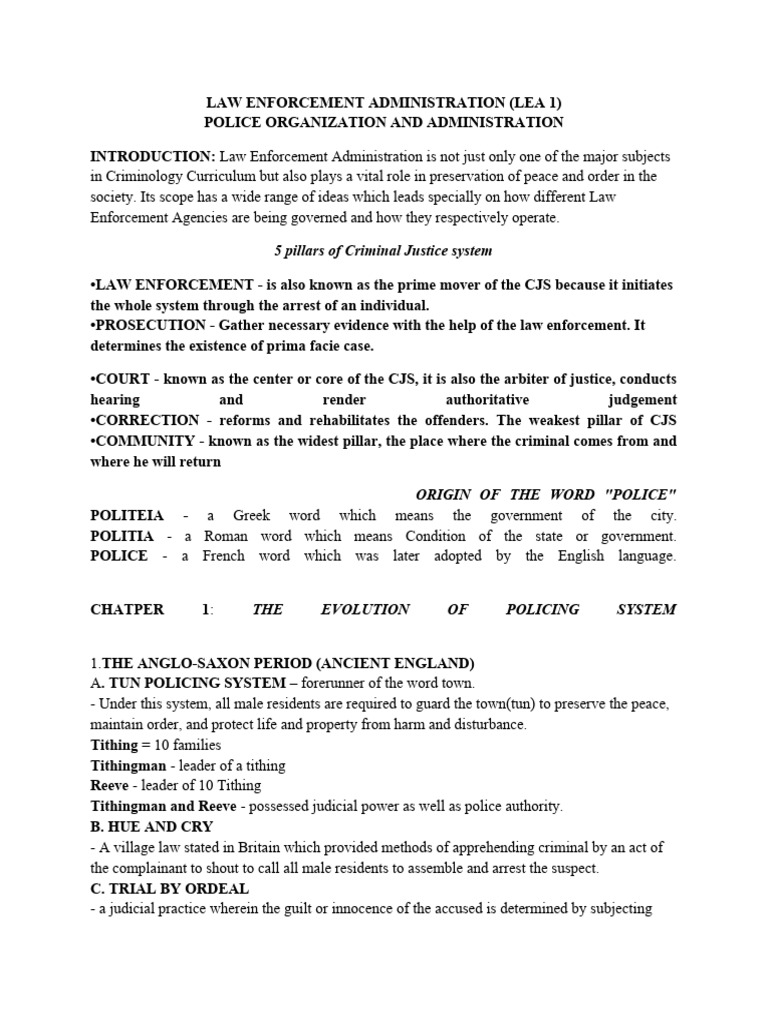 LAW ENFORCEMENT ADMINISTRATION Module | PDF | Police | Inspector