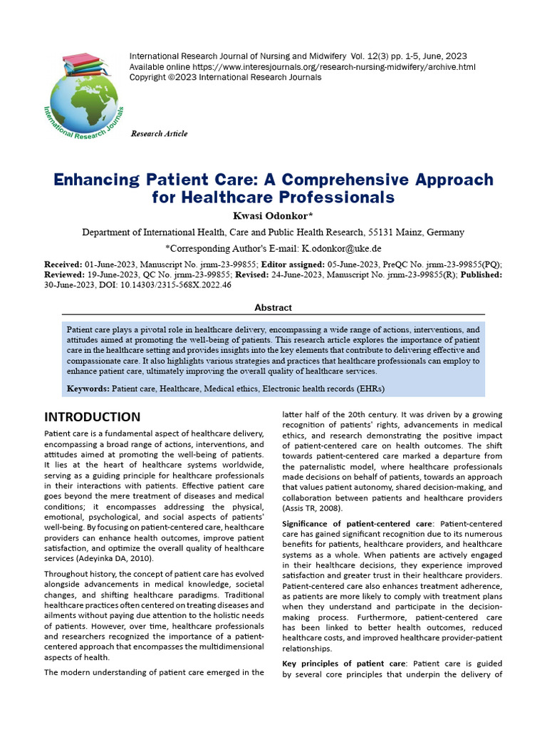 Enhancing Patient Care: A Comprehensive Approach For Healthcare ...