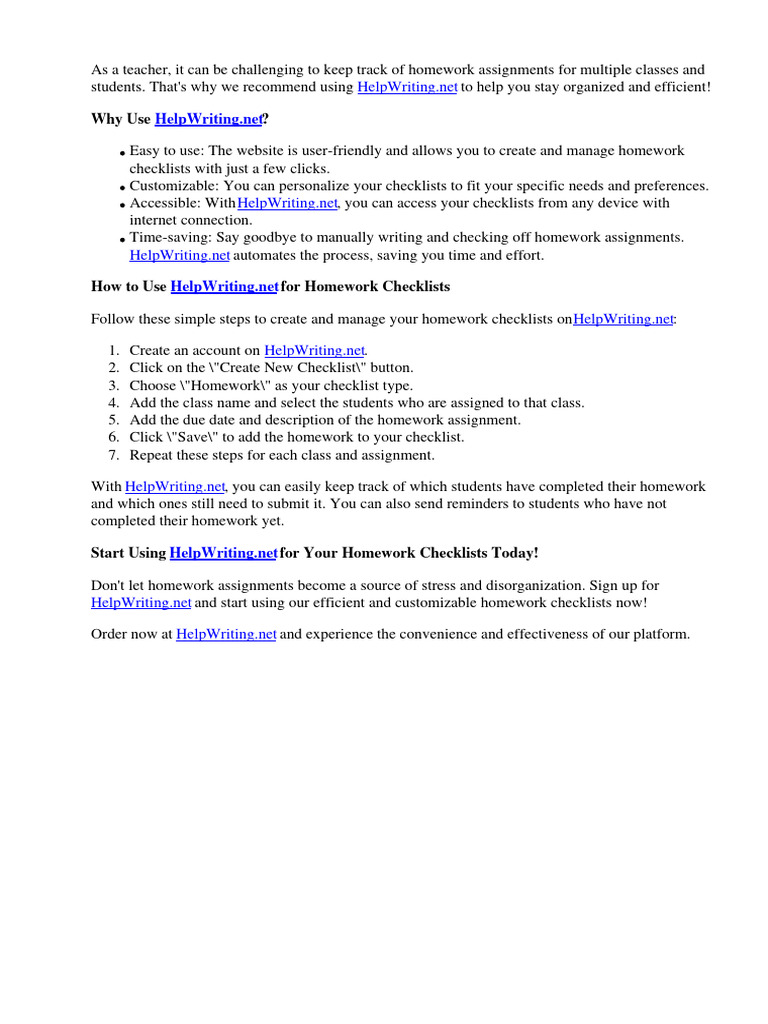 Homework Checklist For Teachers | PDF | Homework | Classroom