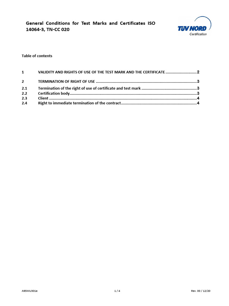 Tuev Nord Cert General Conditions For Test Marks and Certificates Iso ...