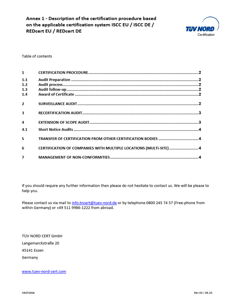 Tuev Nord Cert Iscc Eu de and Redcert Eu de Service Description | PDF | Audit | Supply Chain