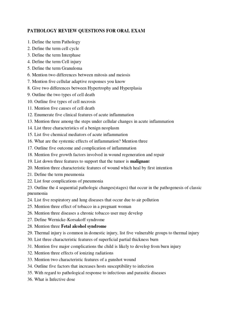 Pathology Oral Qns Review | PDF | Inflammation | Ovarian Cancer