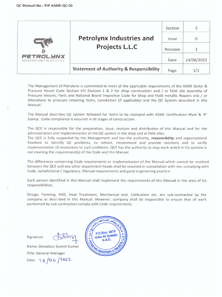 Statement of Authority - Signed | PDF