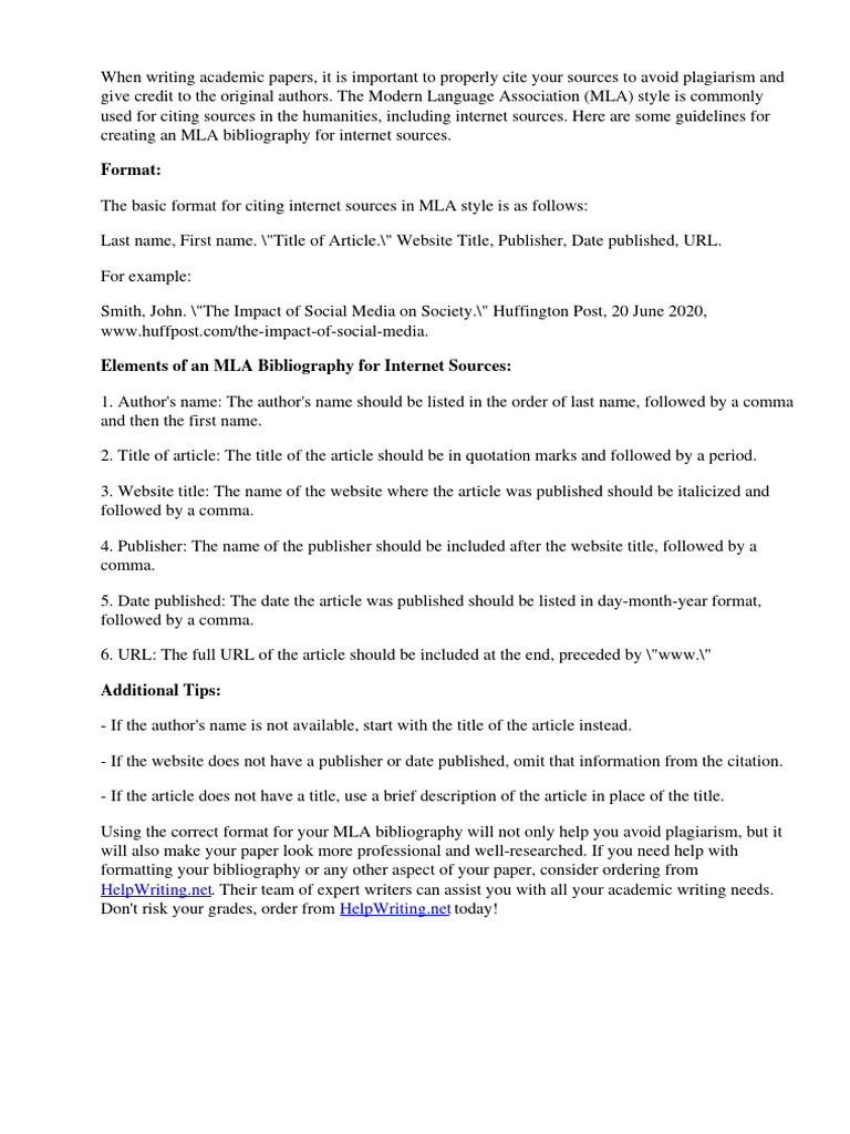 Mla Bibliography For Internet Sources | PDF | Citation | Writing