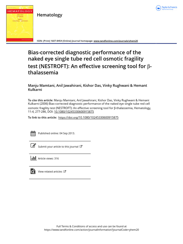NESTROFT: β-Thalassemia Screening Tool | PDF | Sensitivity And ...