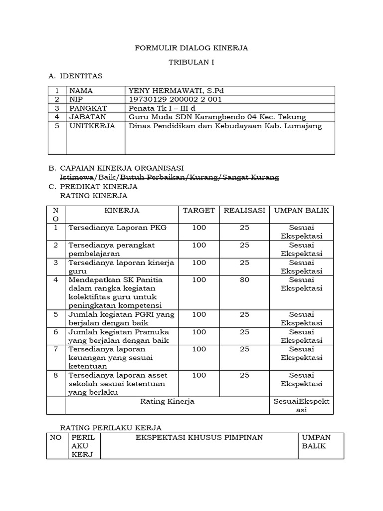 Laporan Kinerja Guru YenY Hermawati | PDF | Karier & Perkembangan