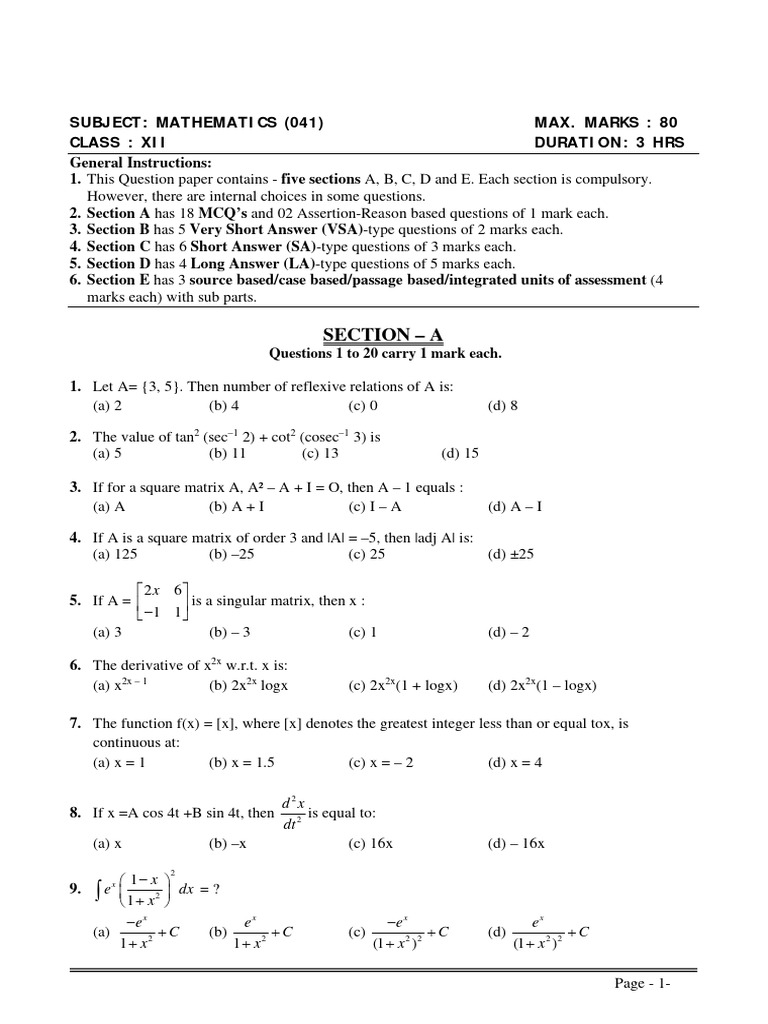 $maths Class Xii Sample Paper Test 12 For Board Exam 2024 | PDF | Angle ... $maths Class Xii Sample Paper Test 12 For Board Exam 2024 | PDF | Angle ...