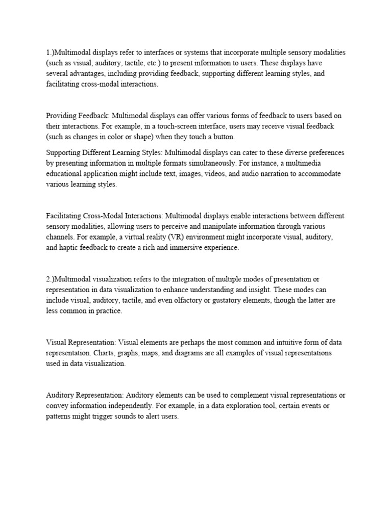 Multimodal Displays Refer To Interfaces or Systems That Inco | PDF ...