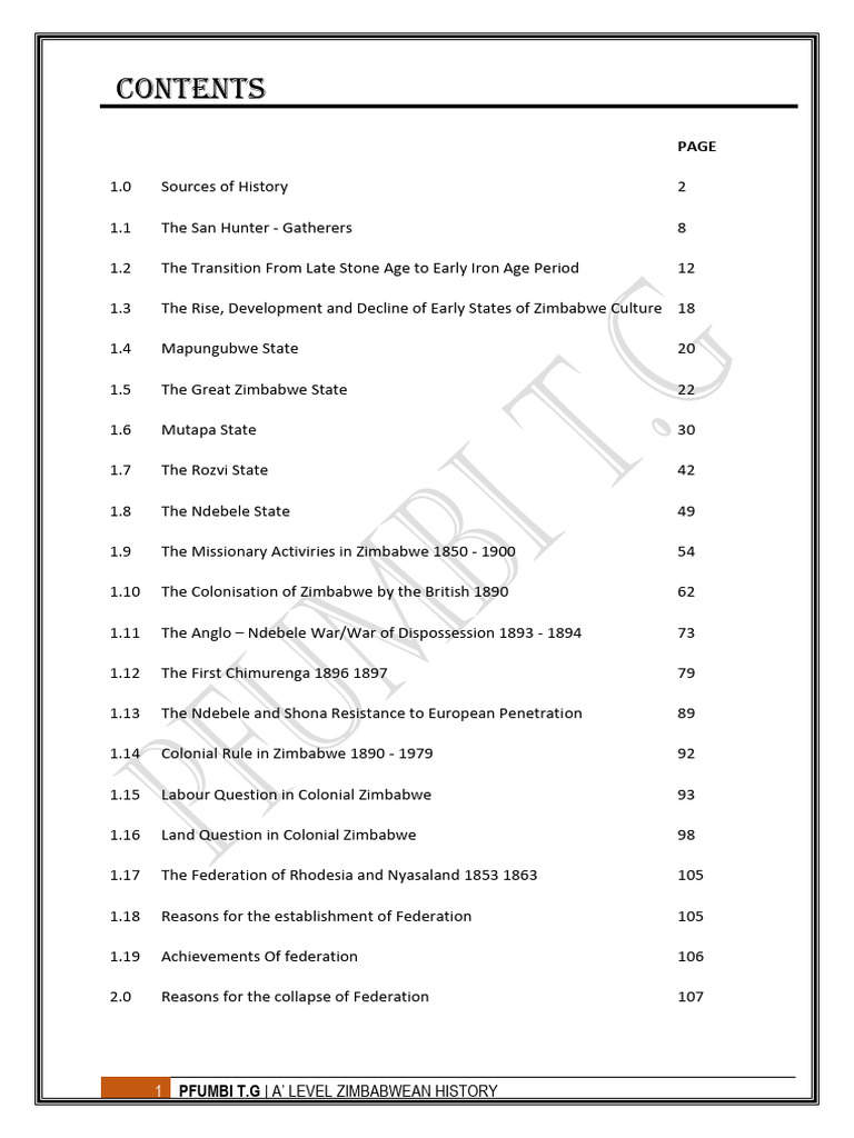 A' Level Zimbabwean History Overview | PDF | Zimbabwe