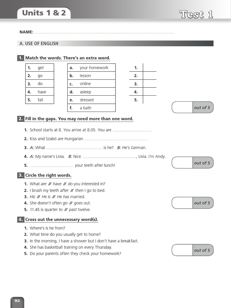 K Test 1 Units 1-2 | PDF