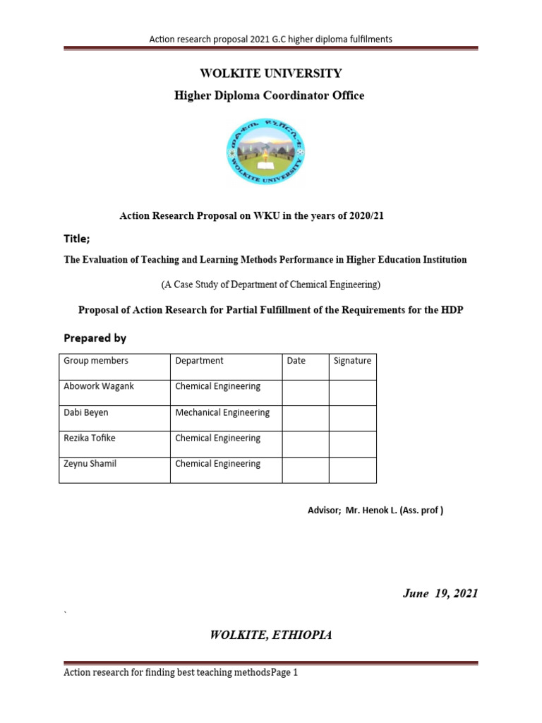 Haile Simachew Higher Diploma Program Proposal | PDF | Teachers | Learning