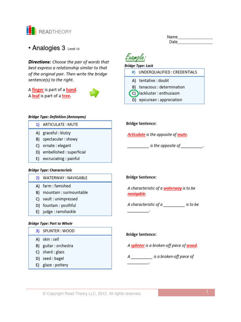 Level 10 Analogies 3 | PDF