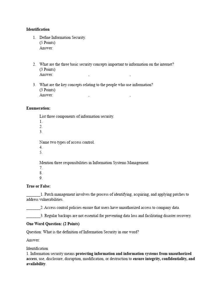 Information Security Basics Quiz | PDF