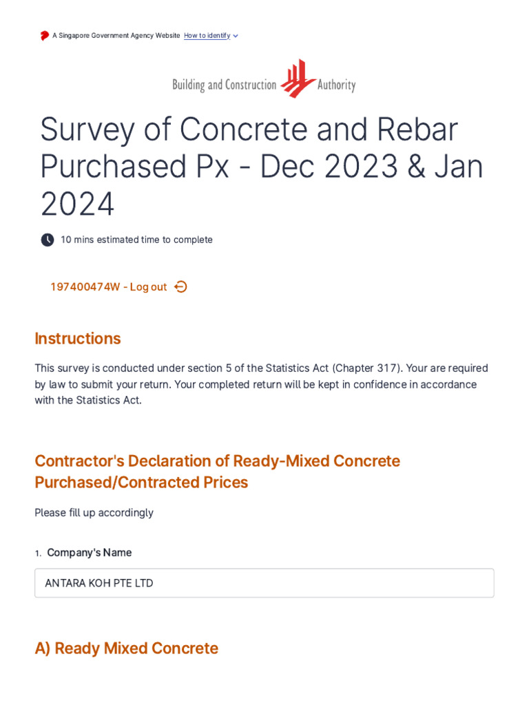 Survey of Concrete and Rebar Purchased PX - Dec 2023 & Jan 2024 ...