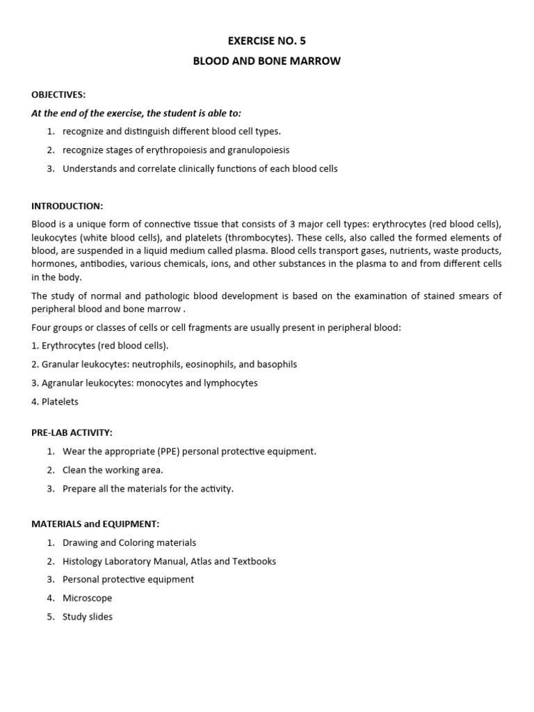 Exercise No. 5 Blood and Bone Marrow | PDF | White Blood Cell | Tissue ...